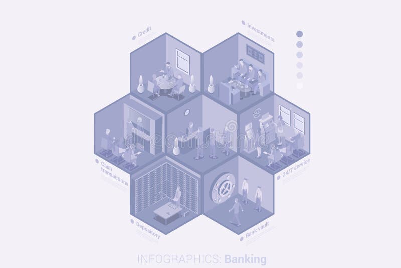 Business People in Bank Isometric Flat White Monochrome Vector Concept ...