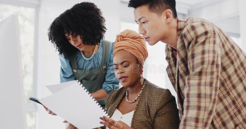 Business People, Black Woman and Collaboration with Documents, Folder ...