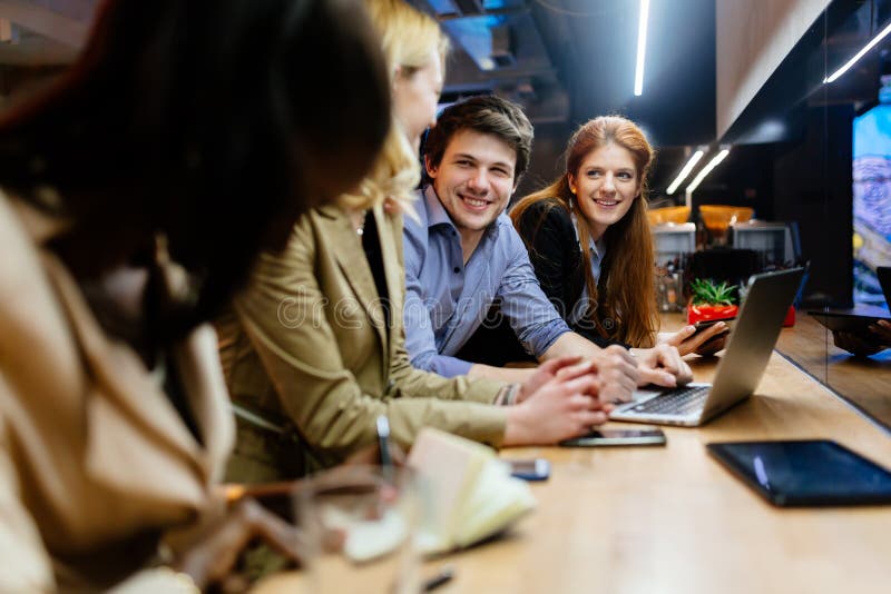 Business People Bonding in Cafe Stock Photo - Image of computer ...