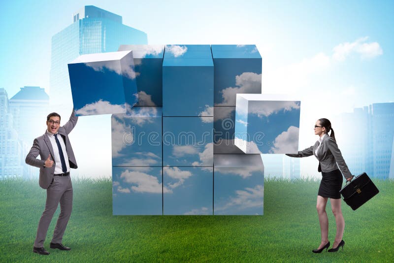 Business People Building Cloud Cube with Shapes Stock Photo - Image of ...