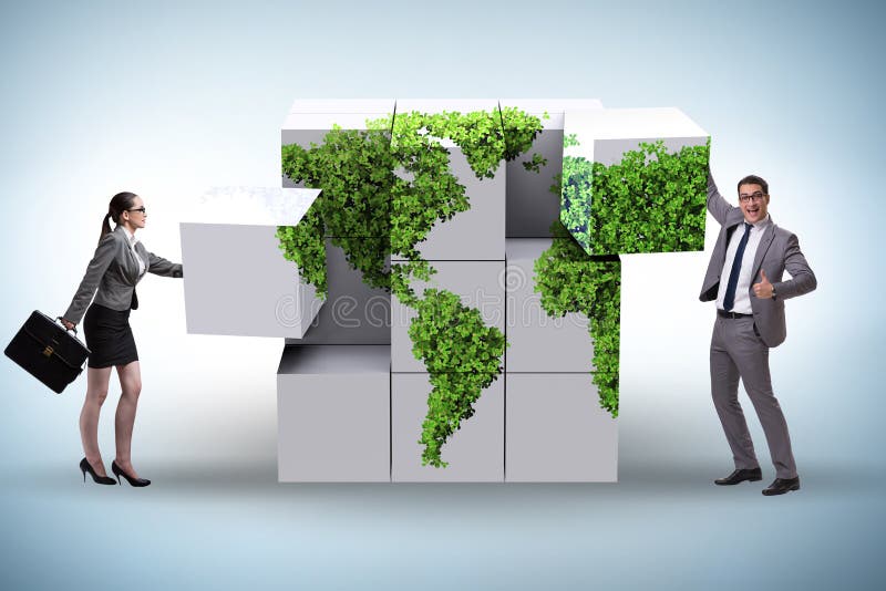 Business People Building World Map from Cubes Stock Photo - Image of ...