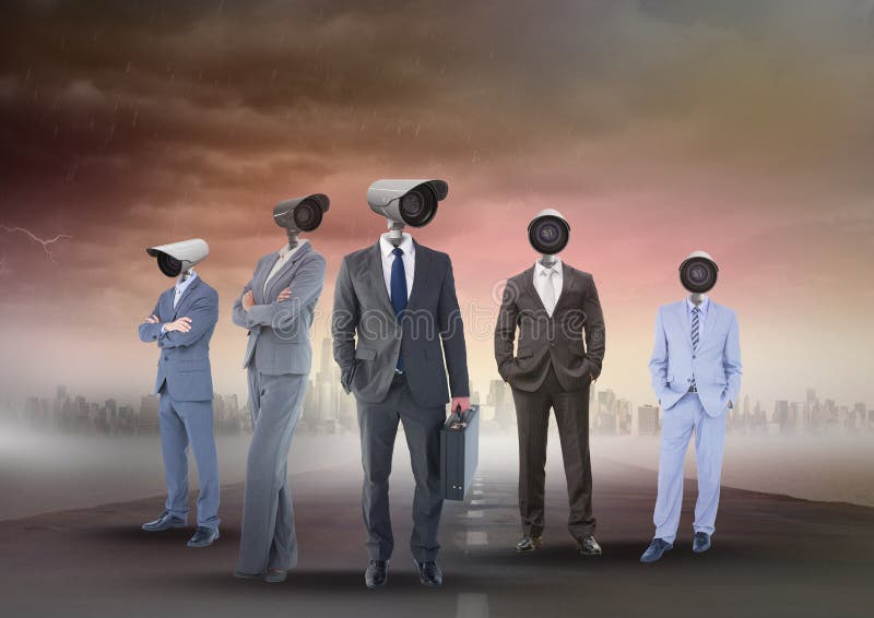 Business People with CCTV Head on Street Stock Photo - Image of ...