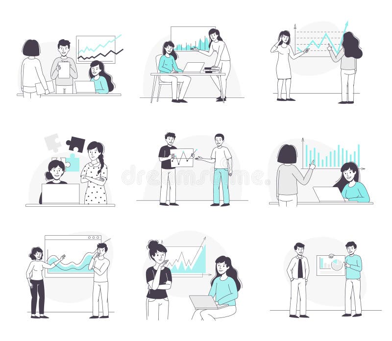 Business People Character Presenting Graph Working with Data Vector Set ...