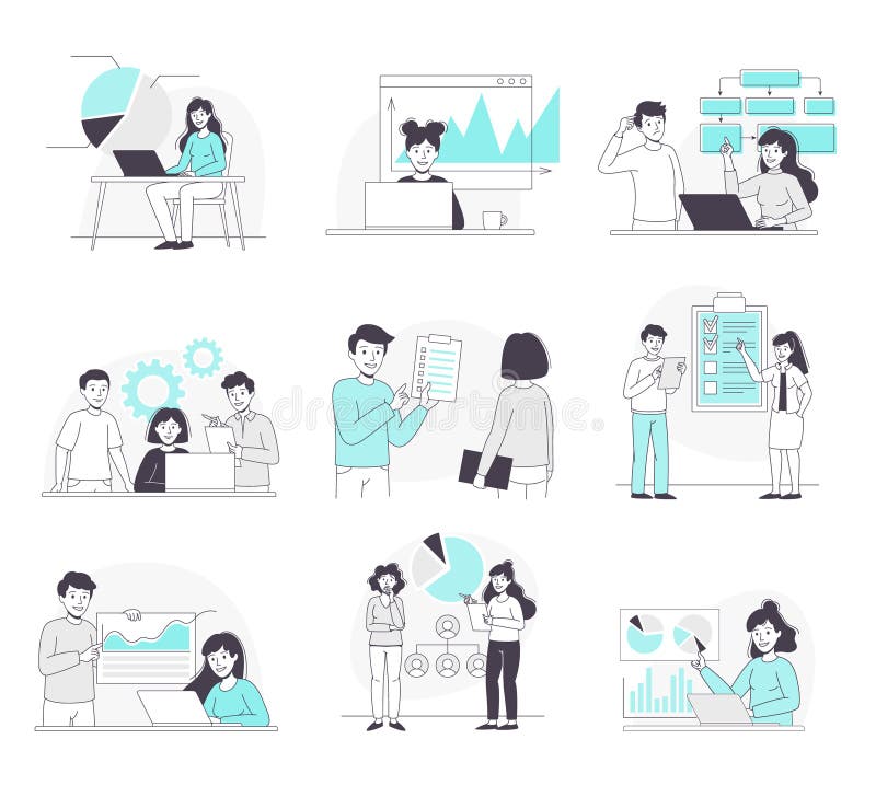 Business People Character Presenting Graph Working with Data Vector Set ...