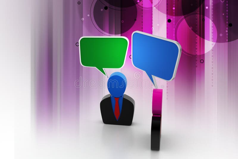 3d Man and Chat Bubble with Laptop Stock Illustration - Illustration of ...