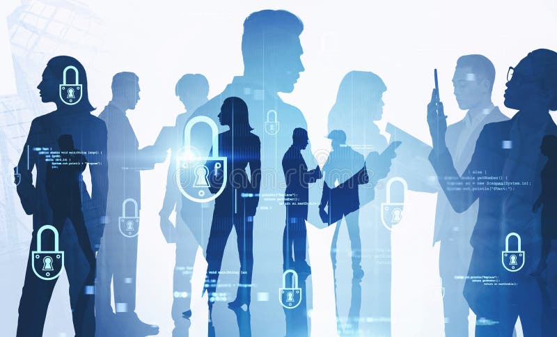 Business People in City and Cyber Security Interface Stock Photo ...