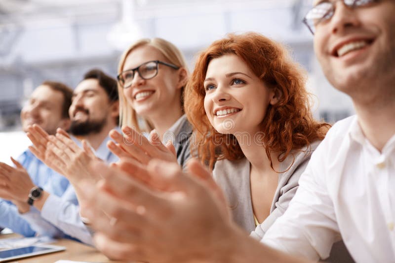Business Team Clapping Hands during Meeting Stock Image - Image of ...