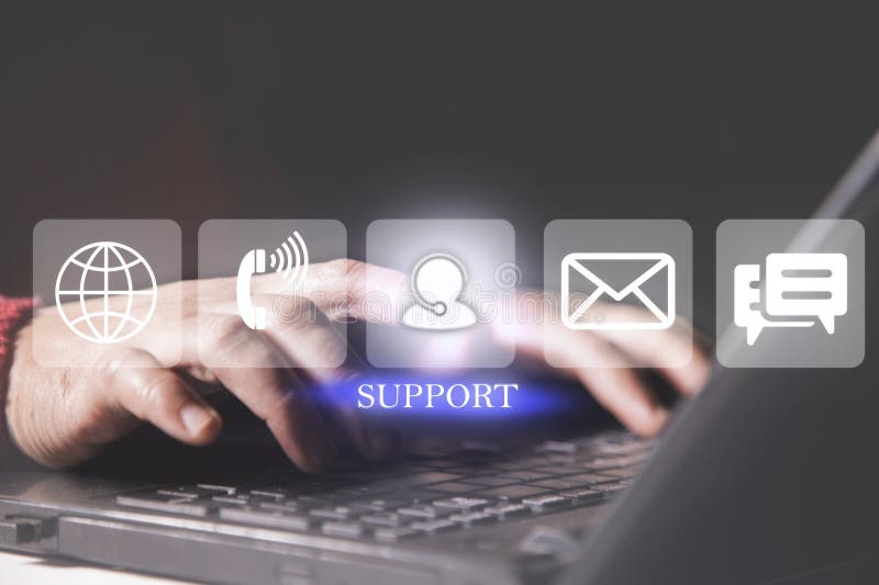 Business People Click Customer Support on Global Structure Network, Customer Service, Assistance ...