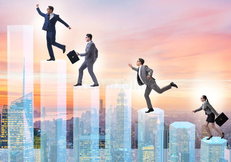 Business People Climbing Bar Charts in Growth Concept Stock Photo ...
