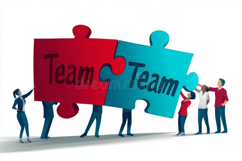 Business People Co-workers Help Connect Team Puzzle Jigsaw, Teamwork Solving Problem or ...