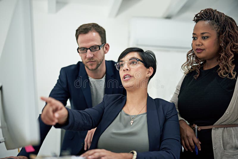 Business People, Coach and Pointing with Computer for Staff Training ...
