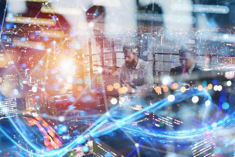 Business People Collaborate Together in Office. Internet Connection ...