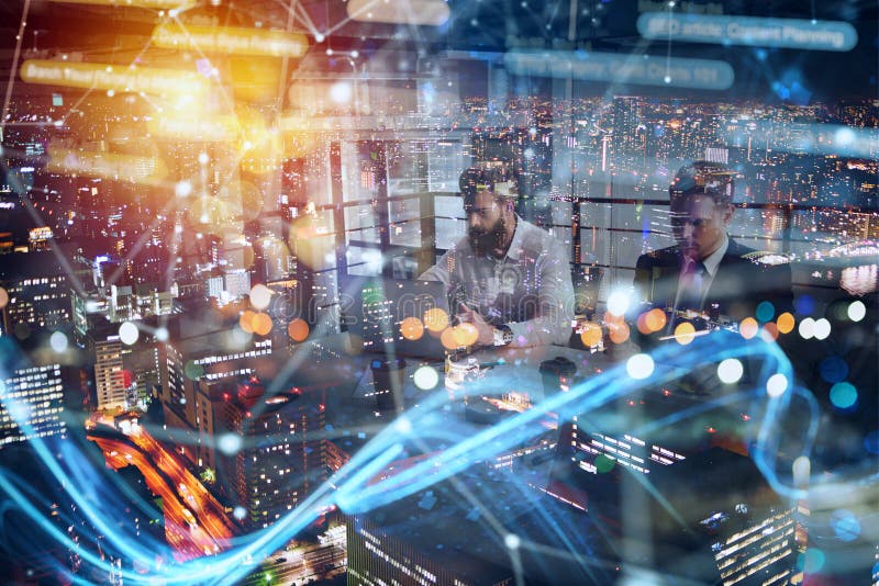 Business People Collaborate Together in Office. Internet Connection ...