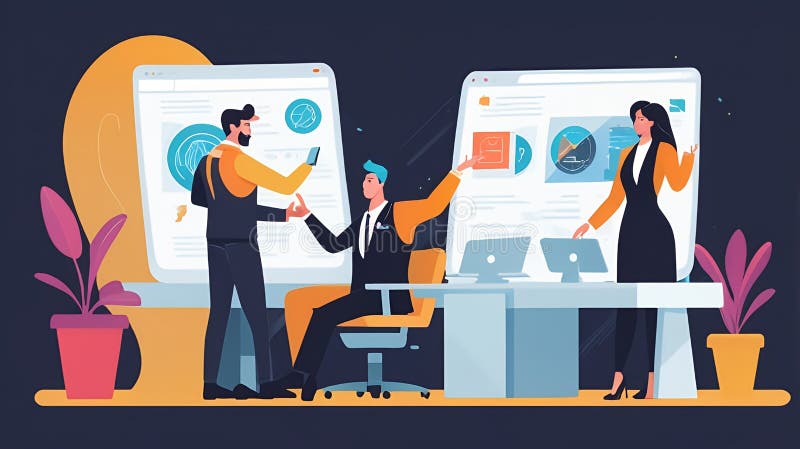 Business People Collaborating on Projects Using Computer Screens Stock ...