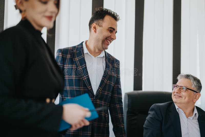 Business People Collaborating and Smiling in a Corporate Office Setting ...