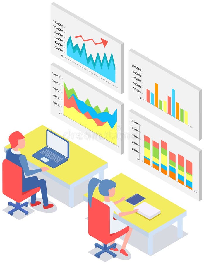 Business People Communicating in Office Discuss Statistics, Analyze ...