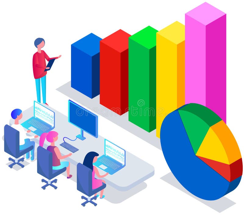 Business People Communicating in Office Discuss Statistics, Analyze ...