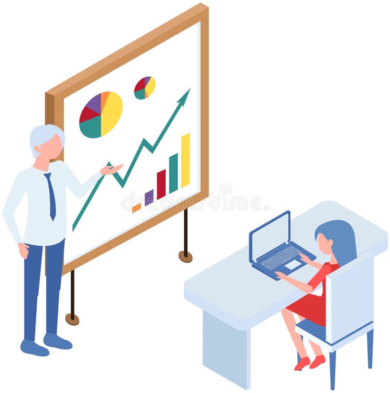 Business People Communicating in Office Discuss Statistics, Analyze ...