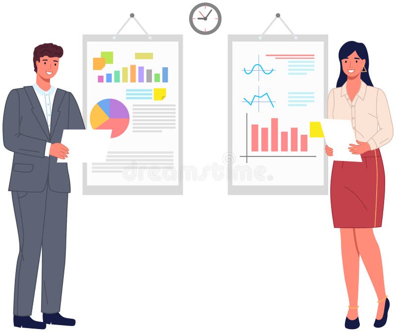 Business People Communicating in Office Discuss Statistics, Analyze ...