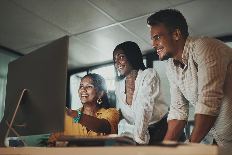 Business People, Computer and Brainstorming in Office for Feedback ...