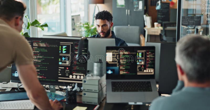 Business People Computer And Screen For Coding Programming And Software Development With