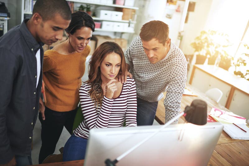 Business People, Computer and Thinking Collaboration on Project in ...