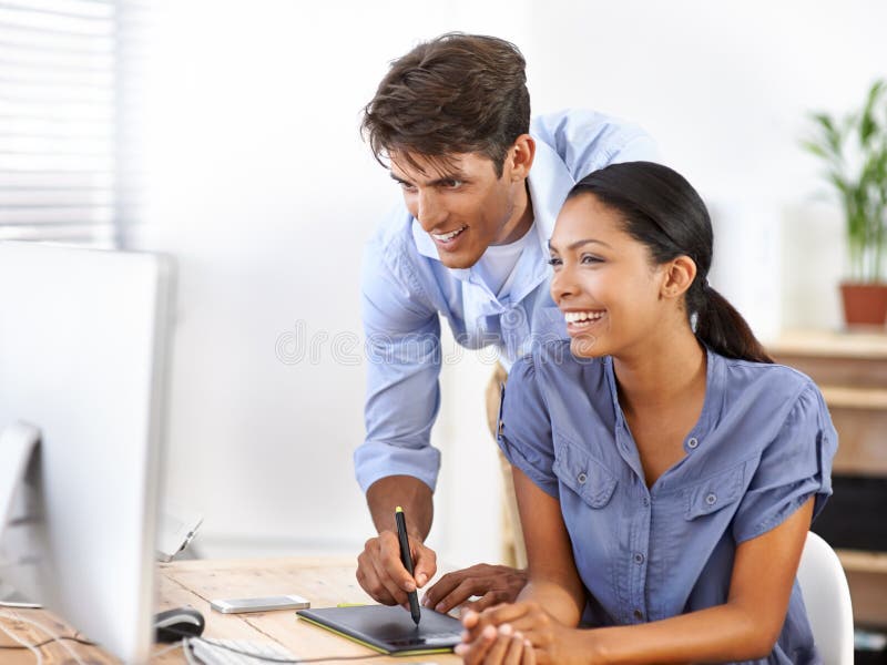 Business People, Computer and Working on Project Together, Editing and ...