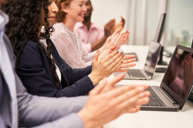Business People in Computer Workshop Give Applause Stock Photo - Image ...