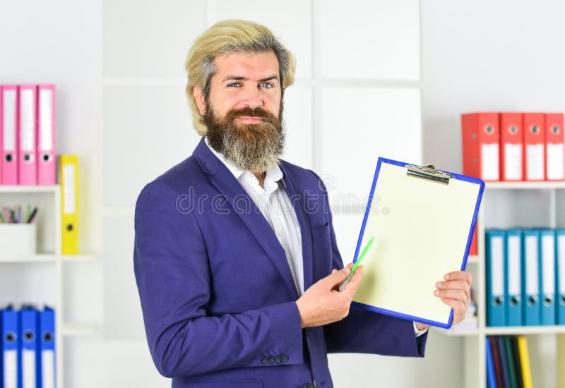 Business People Concept. Bearded Man Making Notes. Confident ...
