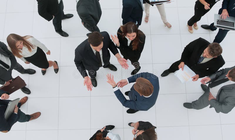 Elevated View of Large Group of Multiethnic Business People Talk Stock ...
