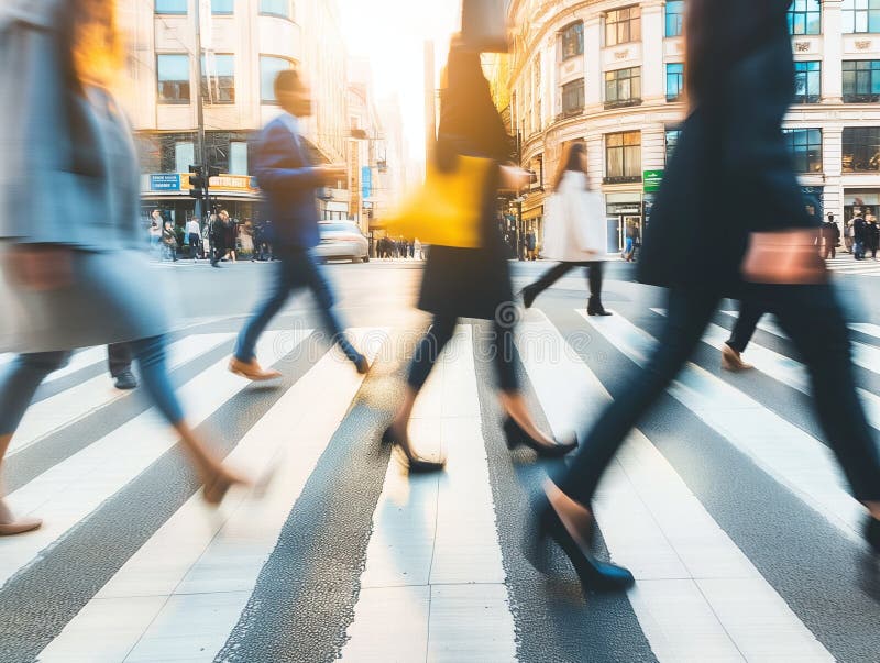Business People Crossing the Street at at a Large Intersection, Blurred ...