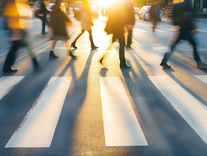 Business People Crossing the Street at at a Large Intersection, Blurred ...