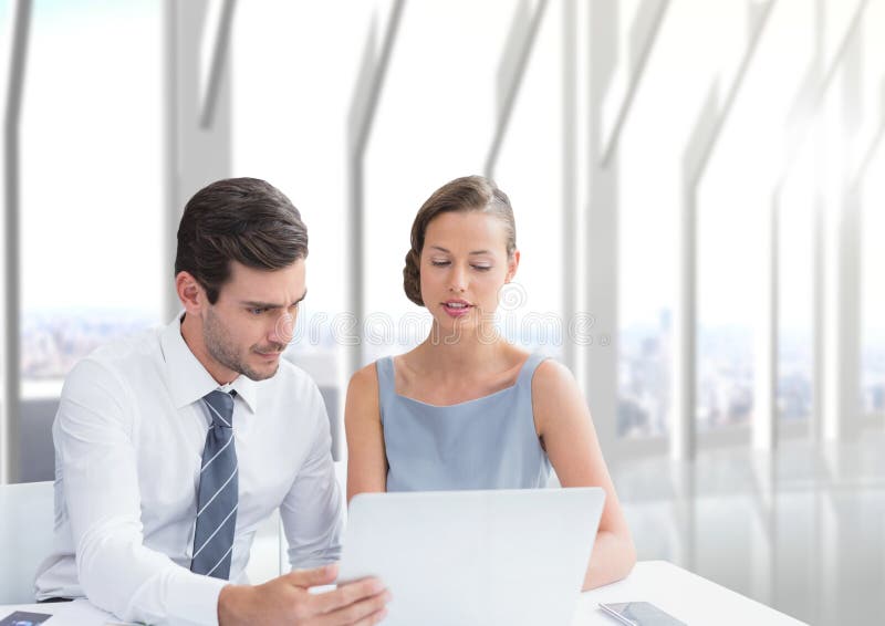 Business People at a Desk Looking at a Computer Stock Image - Image of ...