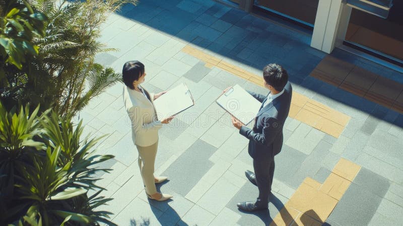 Business People Discussing Documents in an Urban Setting with ...