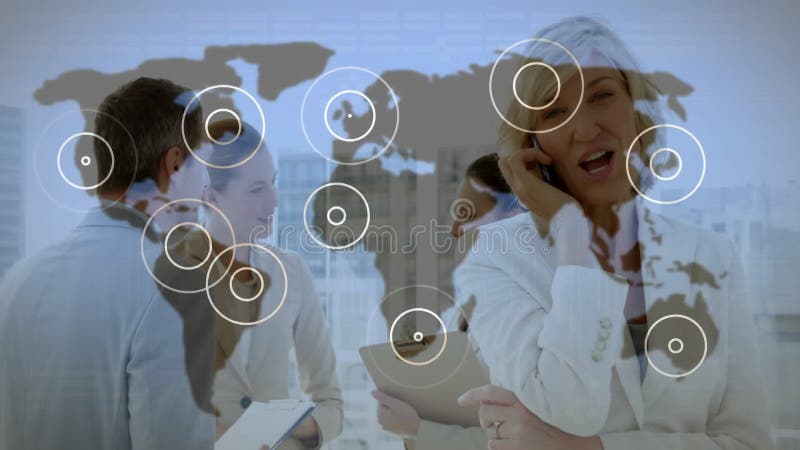 Business People Discussing and Using Phones, Global Network Animation ...