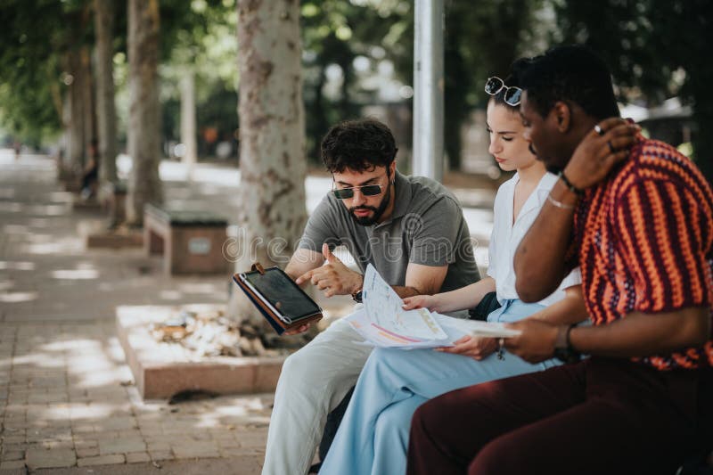 Business People Discussing Work in Outdoor Meeting Stock Photo - Image ...