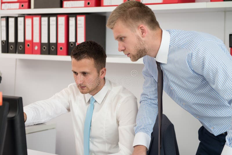 Business People Discussion at Computer Stock Photo - Image of building ...