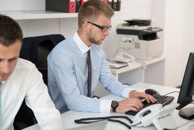 Business People Discussion at Computer Stock Photo - Image of casual ...