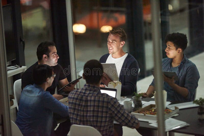 Business People, Discussion and Planning with Tablet at Night for ...