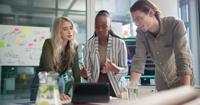 Business People, Discussion and Planning with Tablet in Teamwork for ...