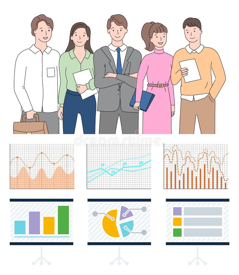 Business People with Documents and Report Charts Stock Vector ...