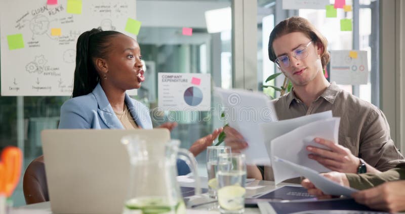 Business People, Documents and Teamwork with Computer for Collaboration ...