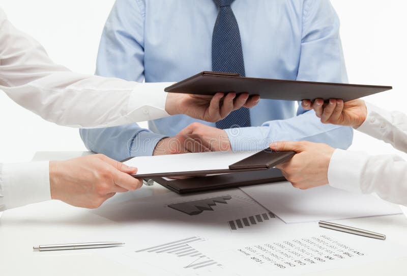 Business People Exchanging Documents Stock Photo - Image of necktie ...