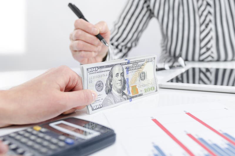 Business People Exchanging Dollar Banknotes Stock Image - Image of hold ...