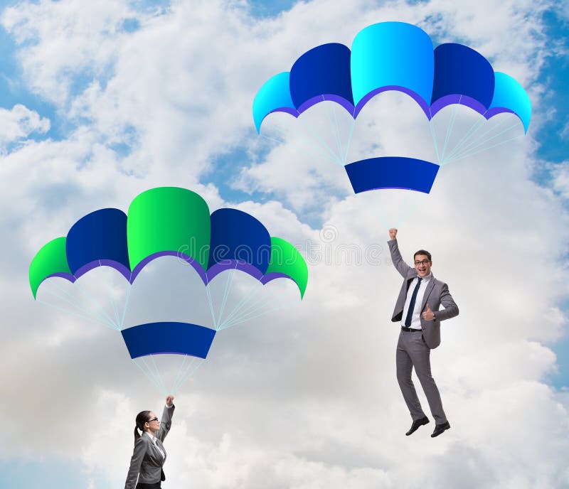 Business People Falling Down on Parachutes Stock Image - Image of ...