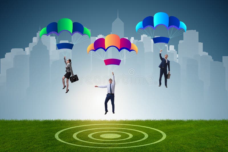 The Business People Falling Down on Parachutes Stock Image - Image of ...