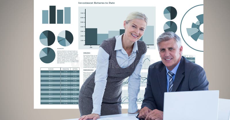 Business People with File Folders Working Against Graphs Stock Image ...