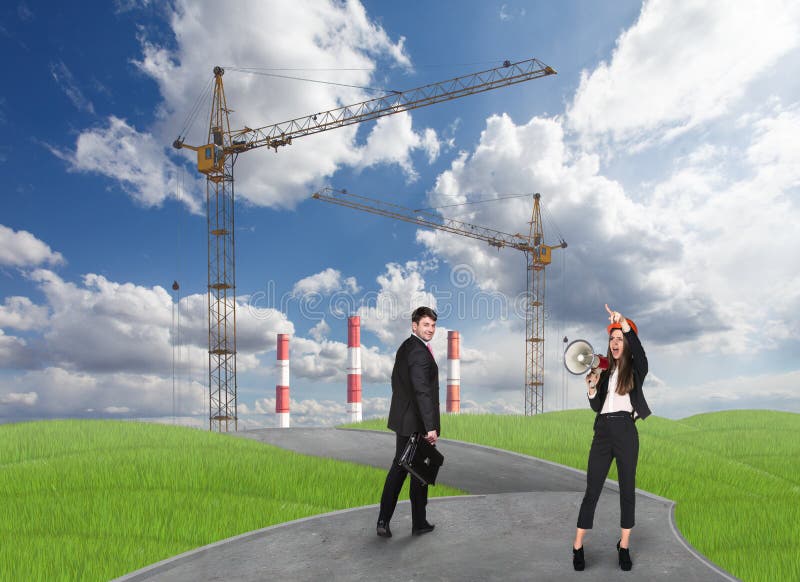 Business People in Front Af a Factory Stock Photo - Image of cranes ...