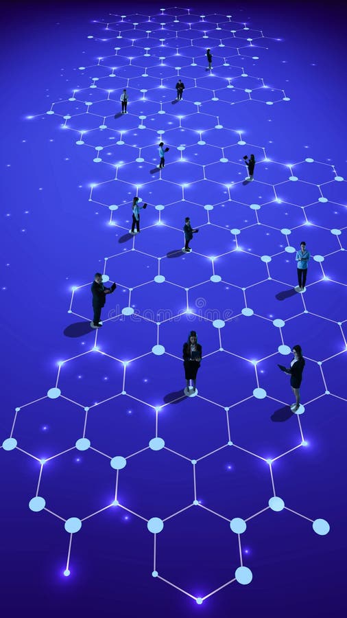 Business People on Glowing Hexagonal Grid Symbolizing Digital ...
