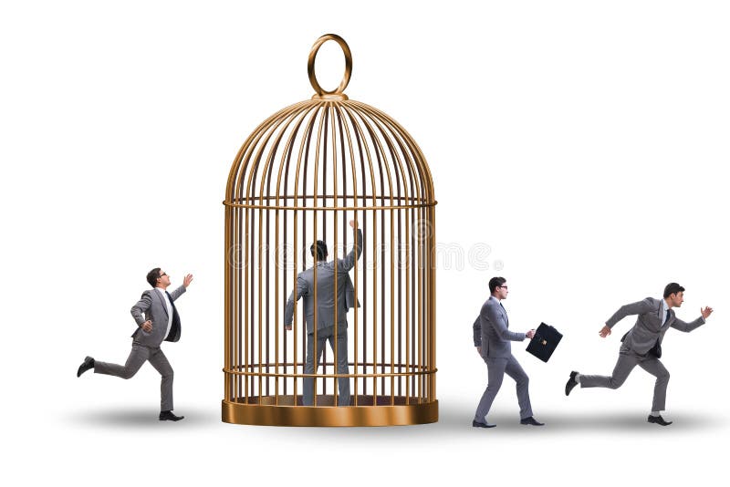 Business People and Golden Cage Concept Stock Photo - Image of humorous ...